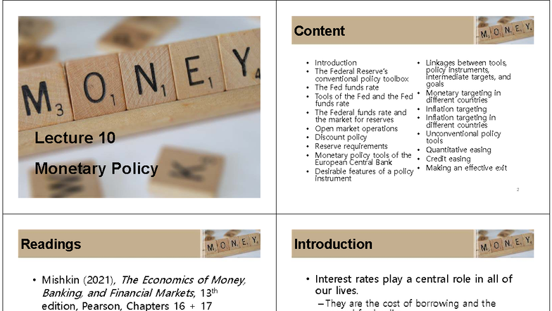 Lecture 10: Monetary Policy Tools and the Federal Funds Rate - Studocu