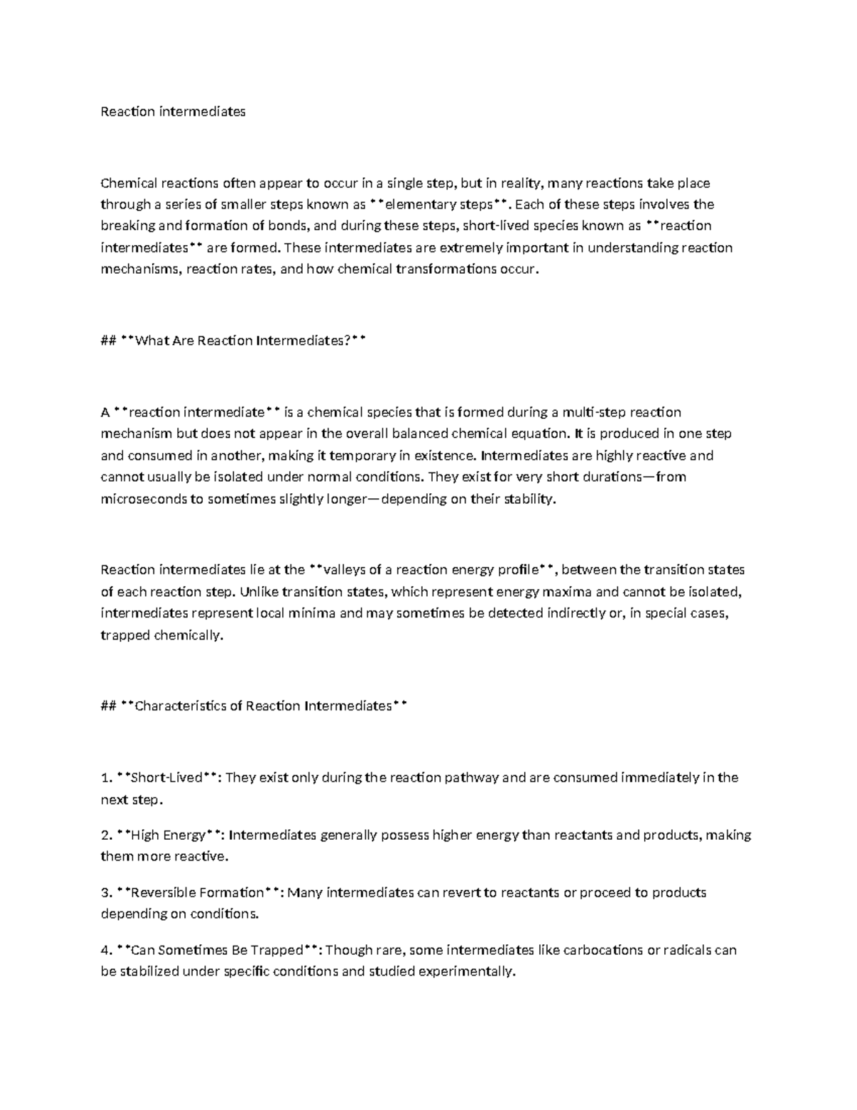 Understanding Reaction Intermediates in Chemical Reactions - Studocu