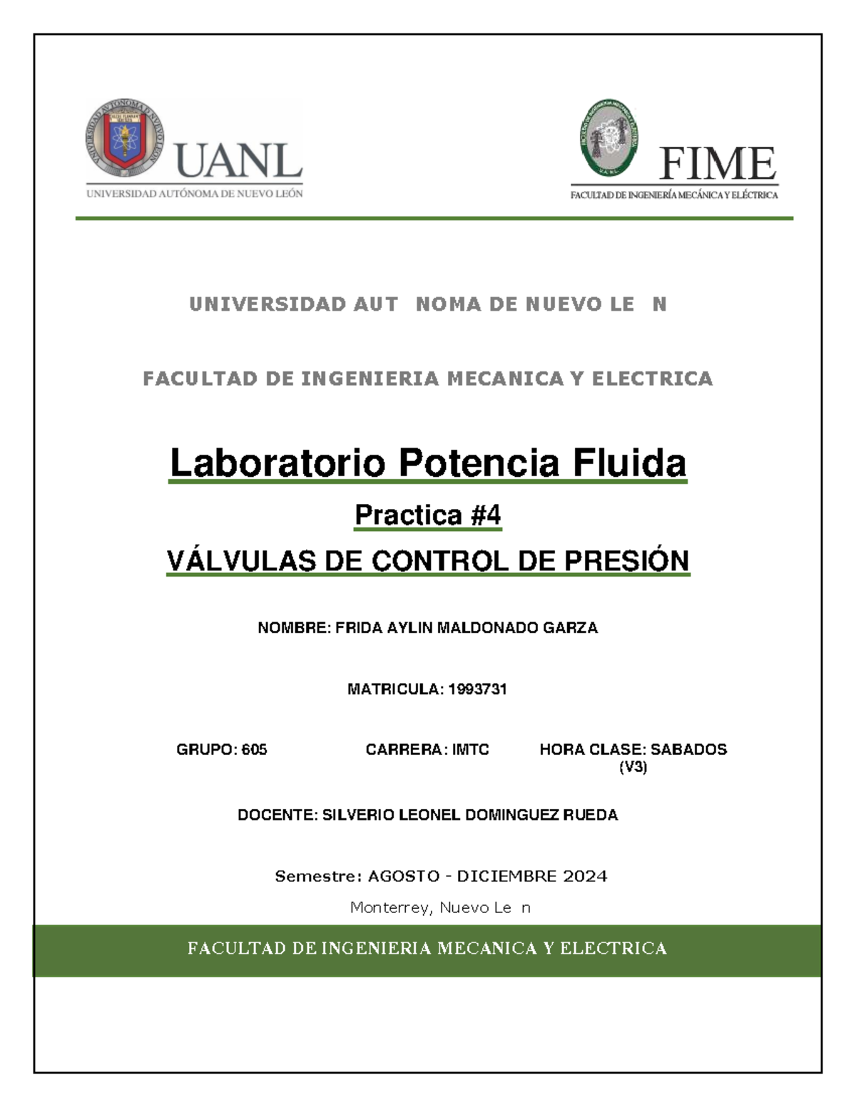 P4 potencia fluida - Potencia Fluida Y Laboratorio - UNIVERSIDAD AUTÓNOMA DE NUEVO LEÓN FACULTAD ...