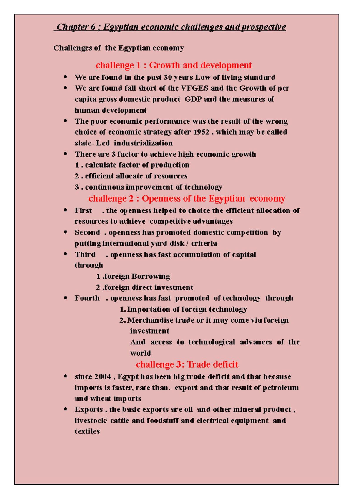 CH 6 Economic Challenges of Egypt: Growth, Trade, and Inflation - Studocu