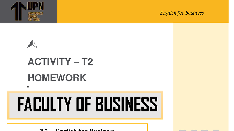 T2 English for Business 04 - ACTIVITY – T HOMEWORK FACULTY OF BUSINESS ...