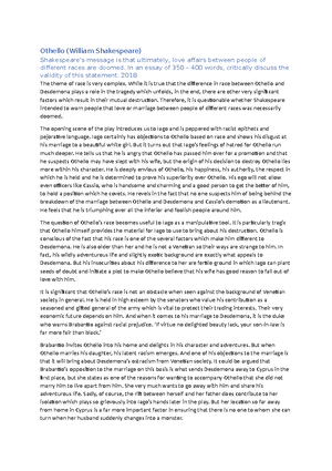 Sample Essays on Othello with Various Topics - Critically discuss the ...