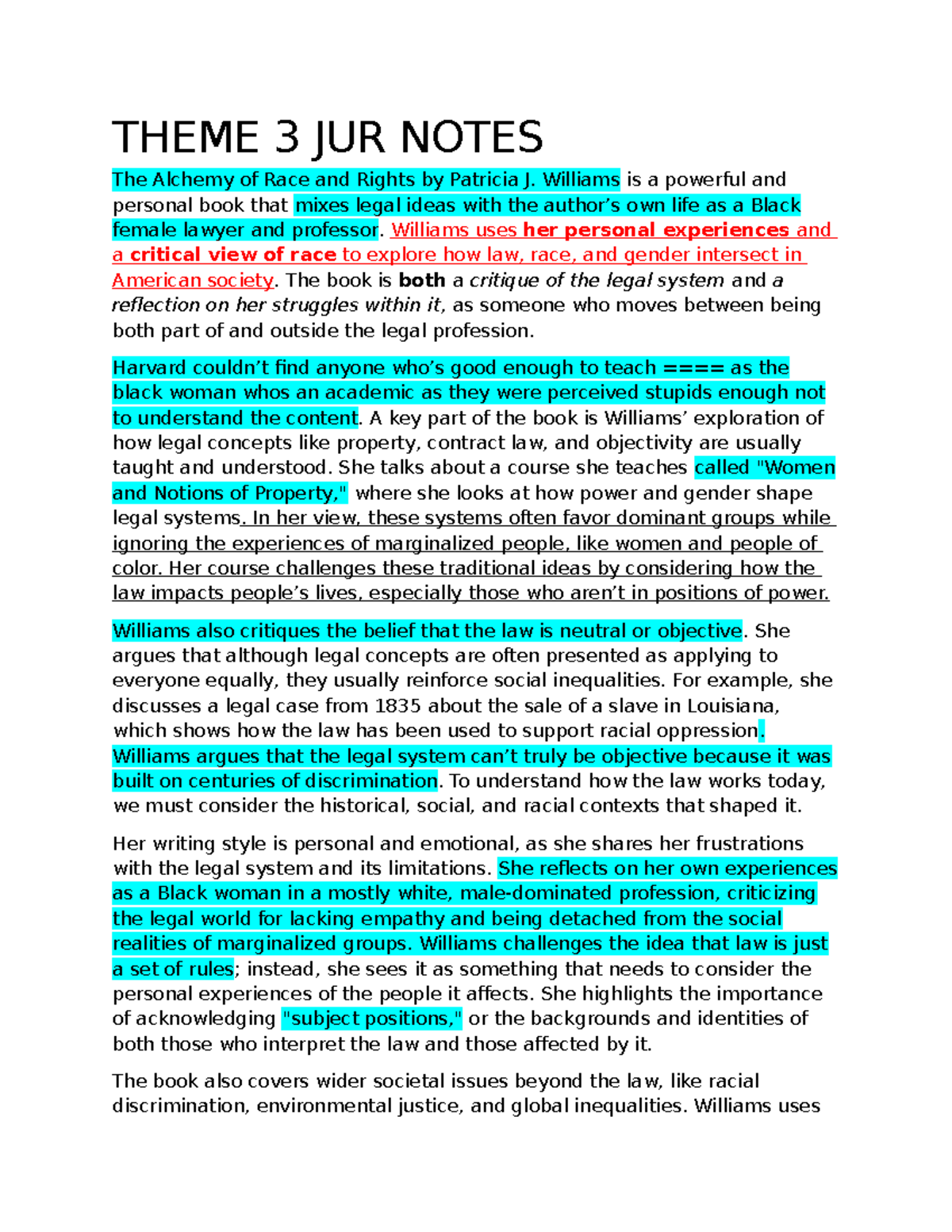 Theme 3 JUR Notes - you can use it - THEME 3 JUR NOTES The Alchemy of ...