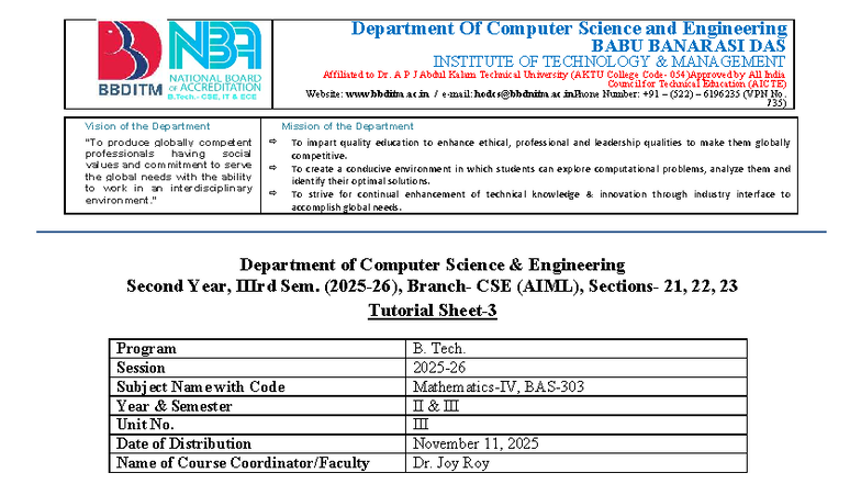 CSE (AIML) Tutorial 3: Statistical Analysis & Regression Techniques ...