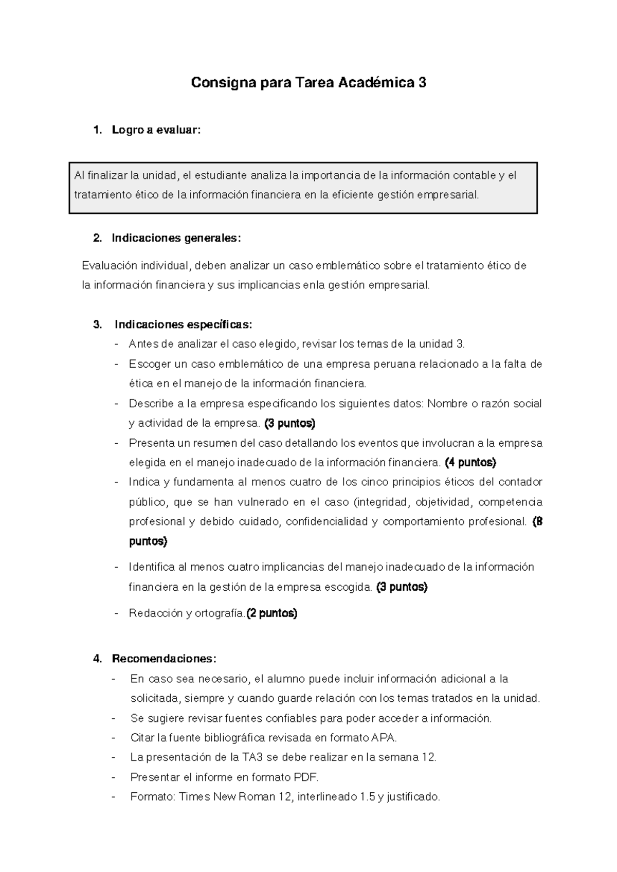 GC A15C Consigna TA3 22C1M (1) - Consigna para Tarea Académica 3 Logro a evaluar: Indicaciones ...