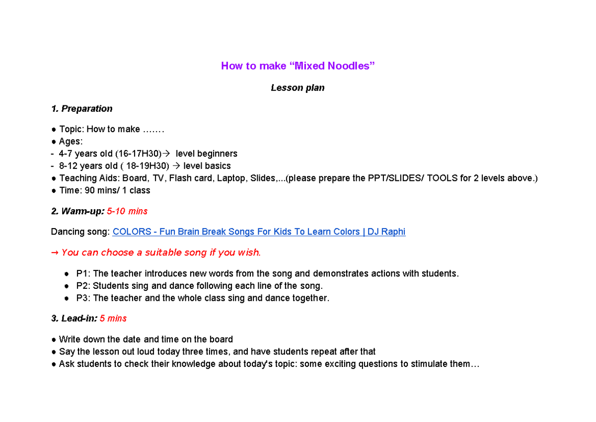 Lesson Plan Mixed noodles (final) - How to make “Mixed Noodles” Lesson ...