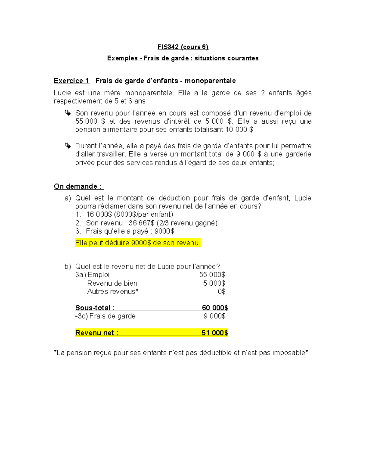 FIS342 Exemples d'Exercices sur les Frais de Garde - Cours 6 - Studocu