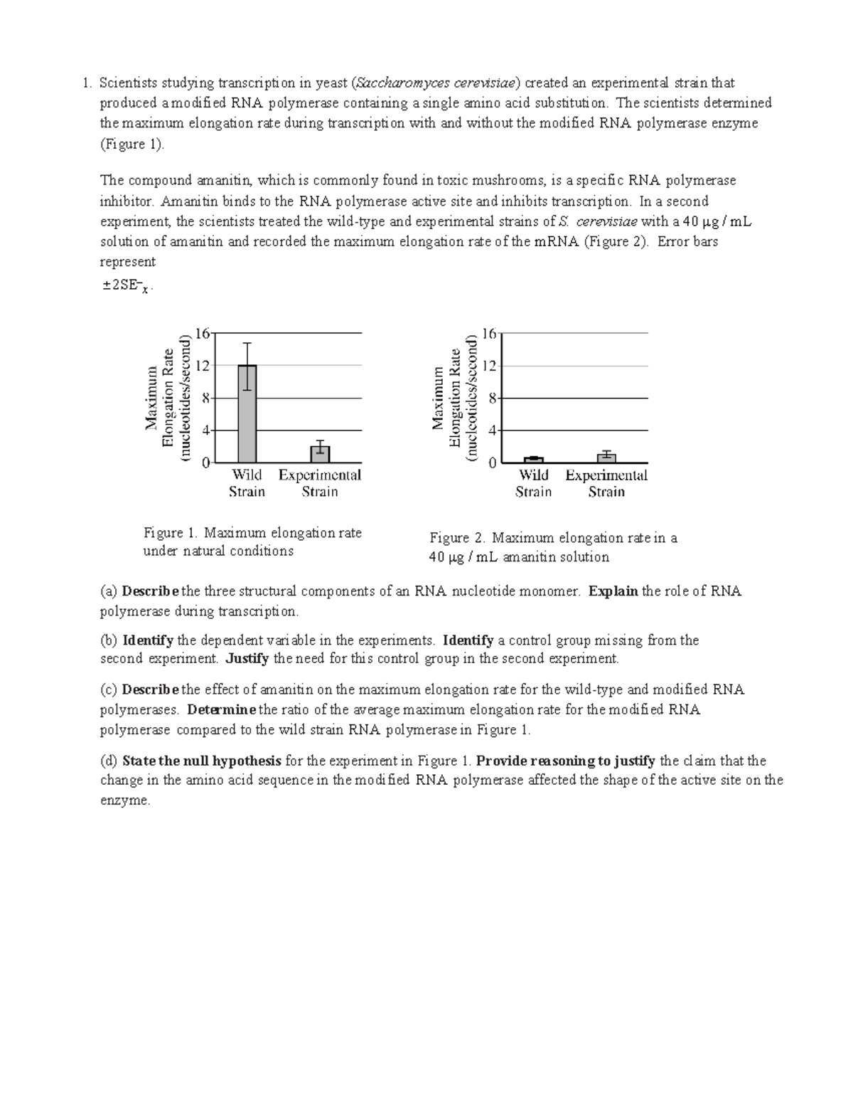 AP Bio FRQ 1: Effects of Modified RNA Polymerase in Yeast Transcription ...