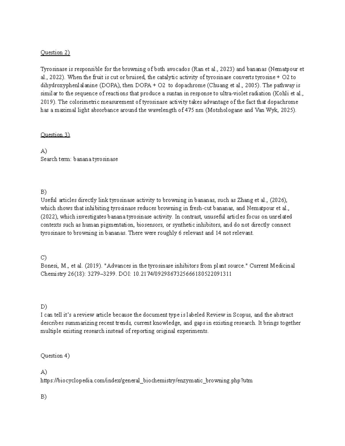 Biology Referencing Assignment: Tyrosinase and Browning in Fruits - Studocu