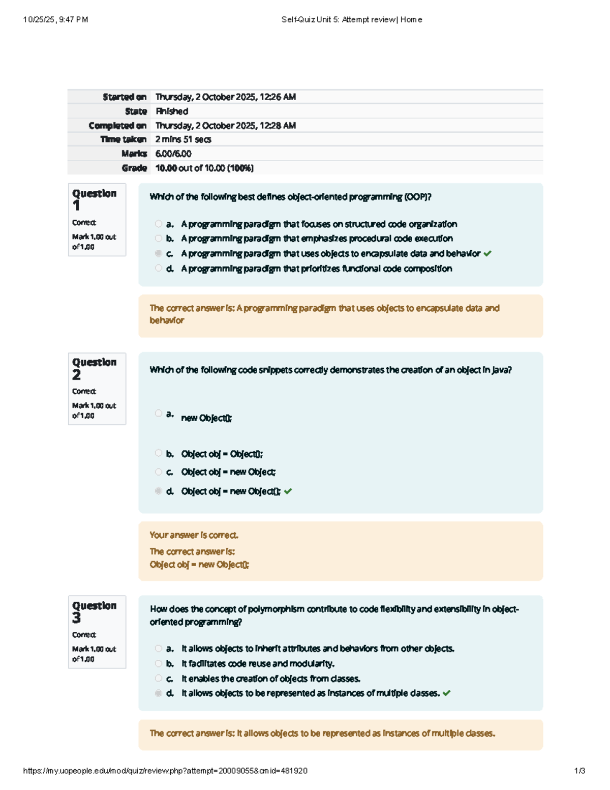 Self-Quiz for Unit 5: Programming 1 (CS1102) - Studocu
