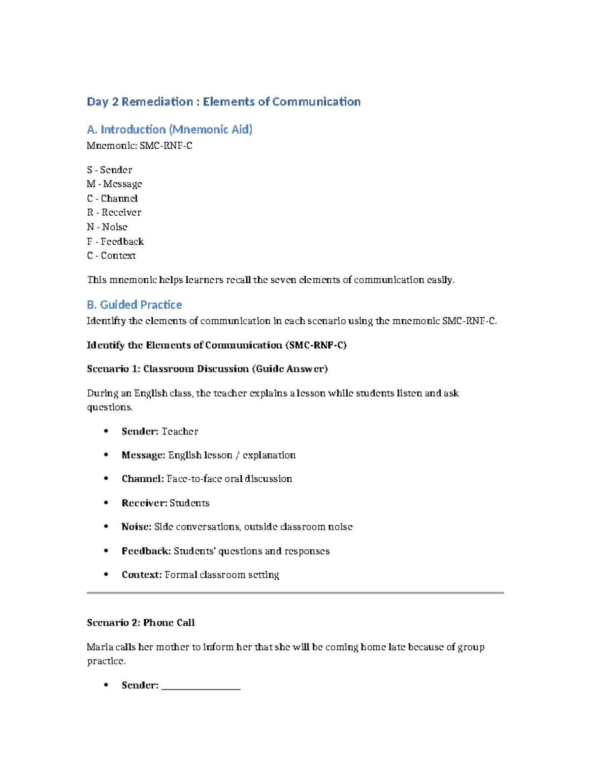 Day 2 Remediation: Elements of Communication Mnemonic Guide - Studocu