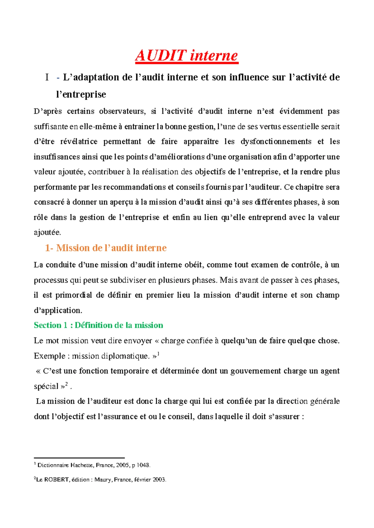PFE L'audit et controle interne - Rapport de stage d’Expertise Comptable Tous ce qui concerne ...