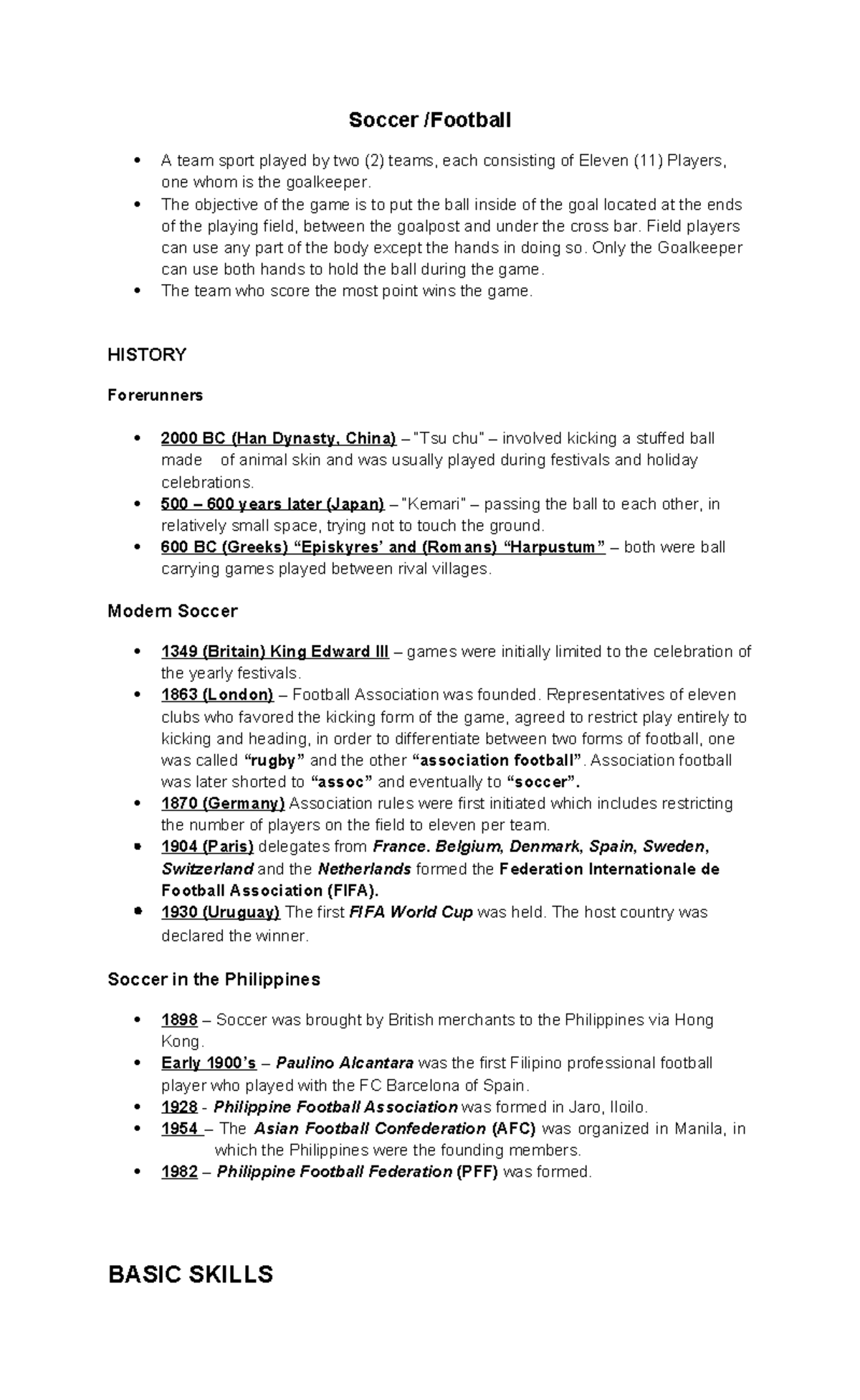 Football-handouts - Summary Assessment in Physical Education and Health ...