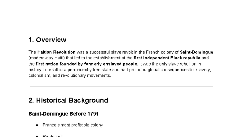 The Haitian Revolution (1791–1804): A Comprehensive Overview - Studocu