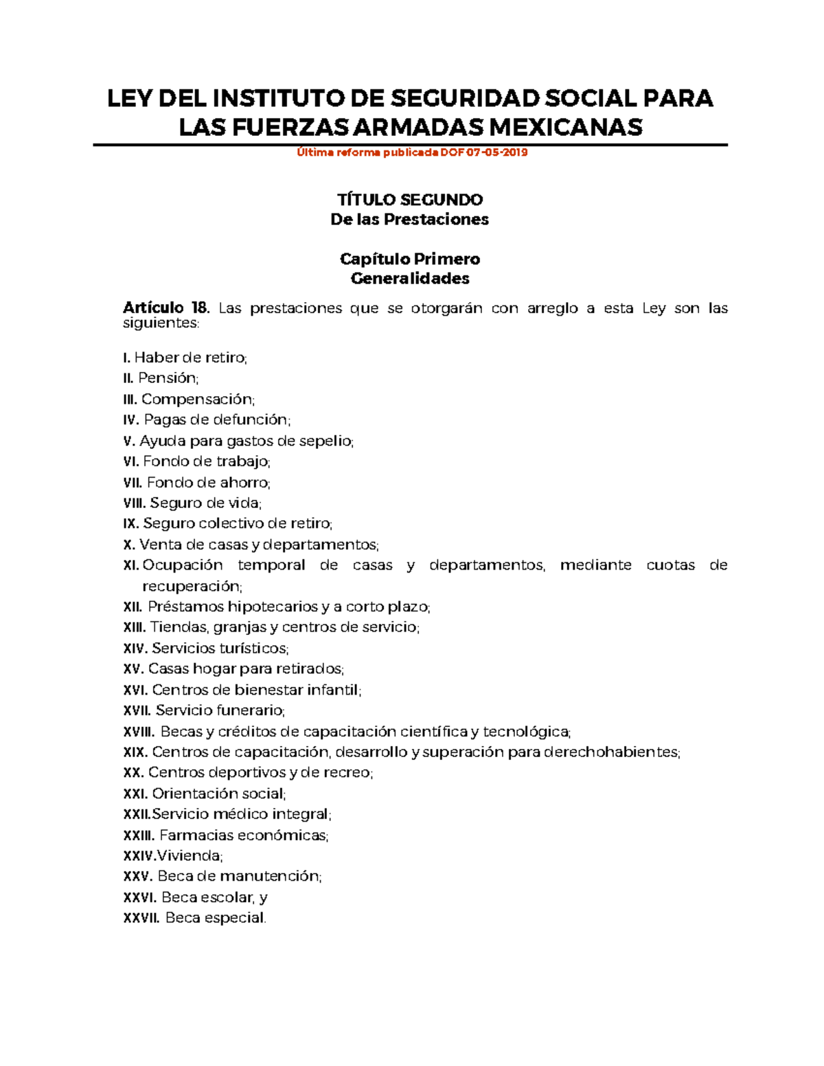 Ley del Instituto de Seguridad Social para las Fuerzas Armadas 2019 ...