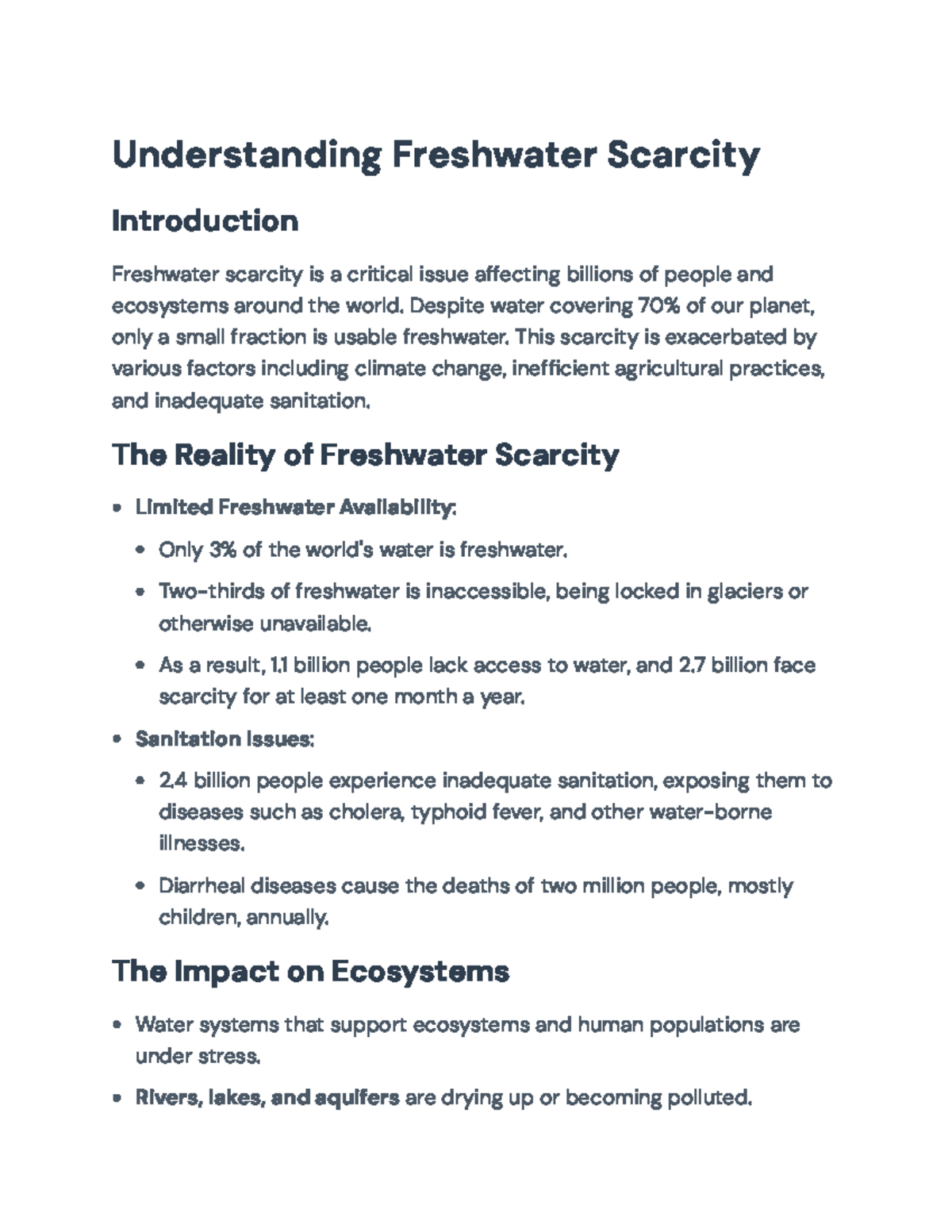 Freshwater Scarcity: Understanding Its Global Impact and Solutions ...