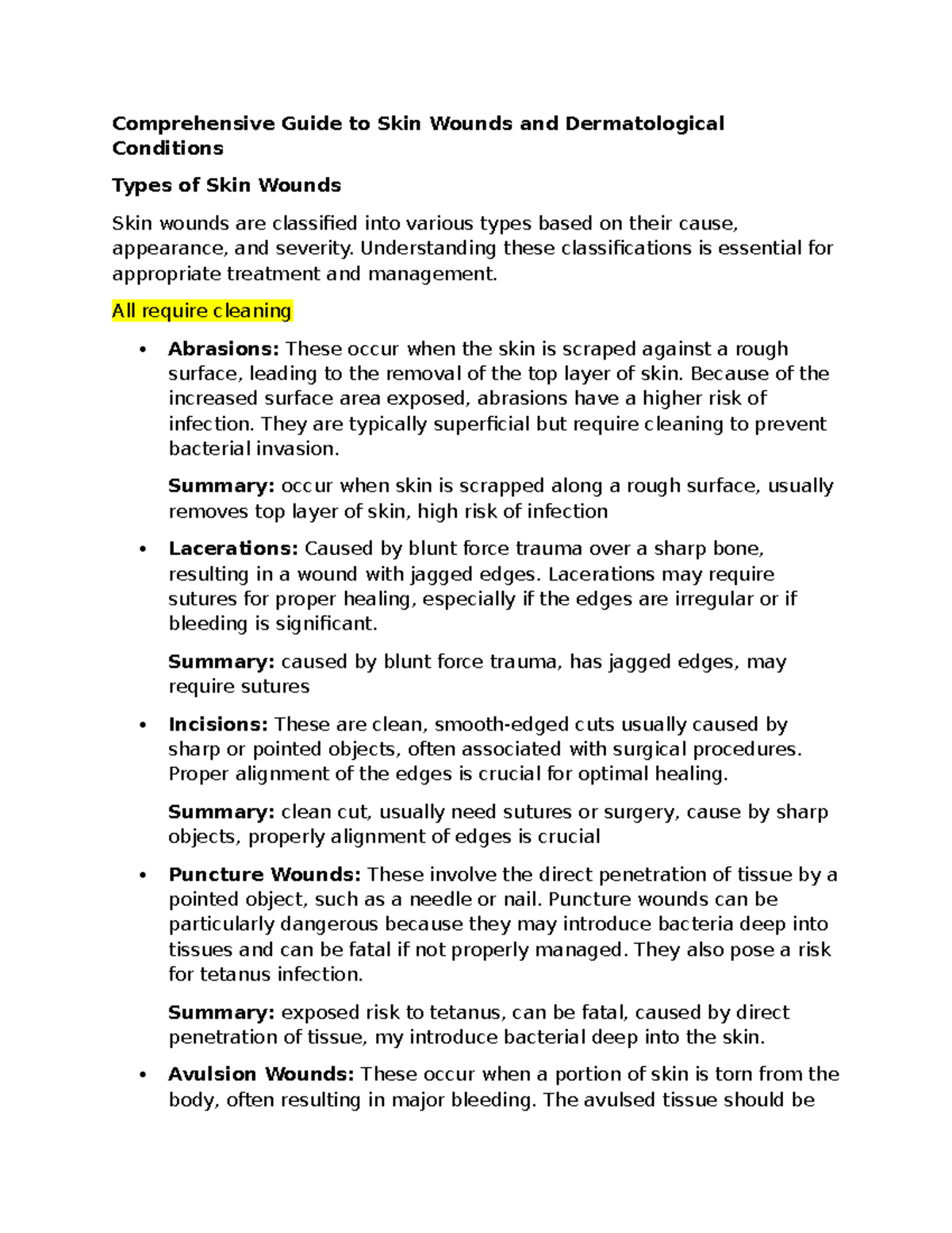 Comprehensive Guide to Skin Wounds and Dermatological Conditions - Studocu