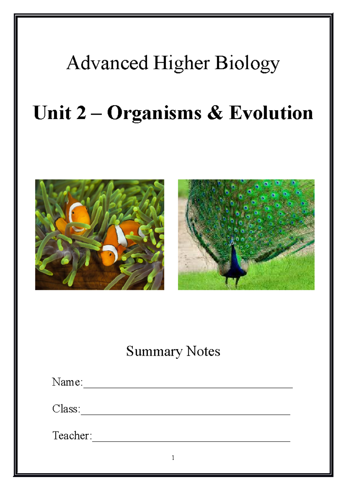 AH Biology Summary Notes - Unit 2: Organisms & Evolution Insights - Studocu