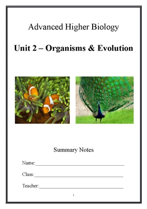 AH Biology Summary Notes - Unit 2 - Advanced Higher Biology Unit 2 ...