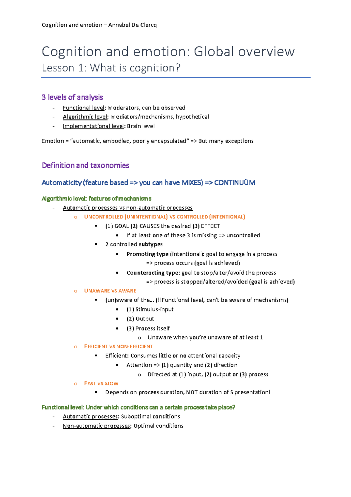 Cognition and Emotion: Overview and Key Concepts (PSY101) - Studocu