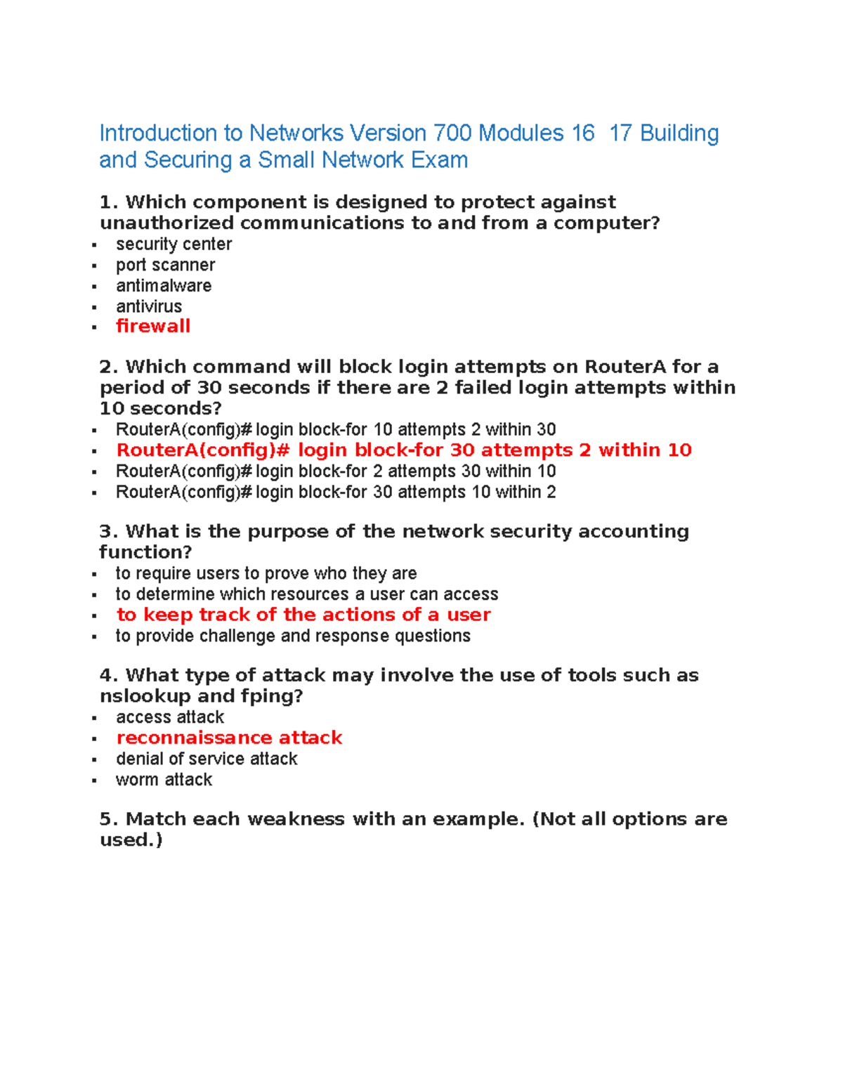 Introduction to Networks Version 700: Exam on Modules 16 & 17 - Studocu