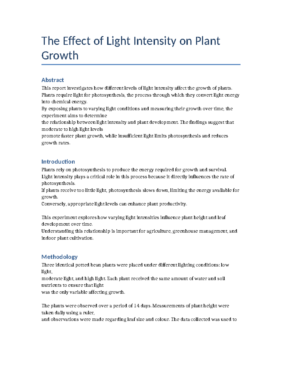 The Effect of Light Intensity on Plant Growth: A Scientific Report ...