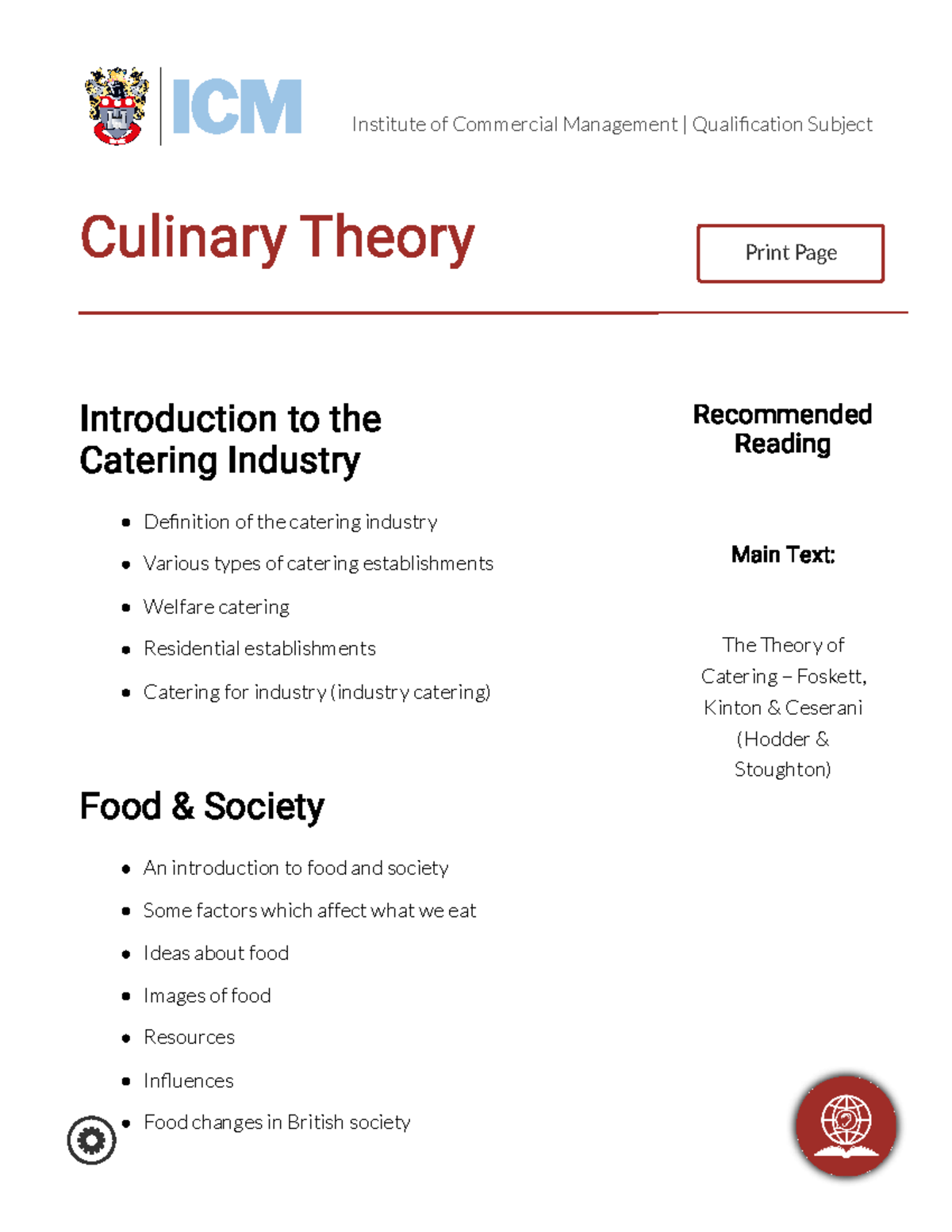 Culinary Theory - ICM Catering Industry Overview and Key Concepts - Studocu