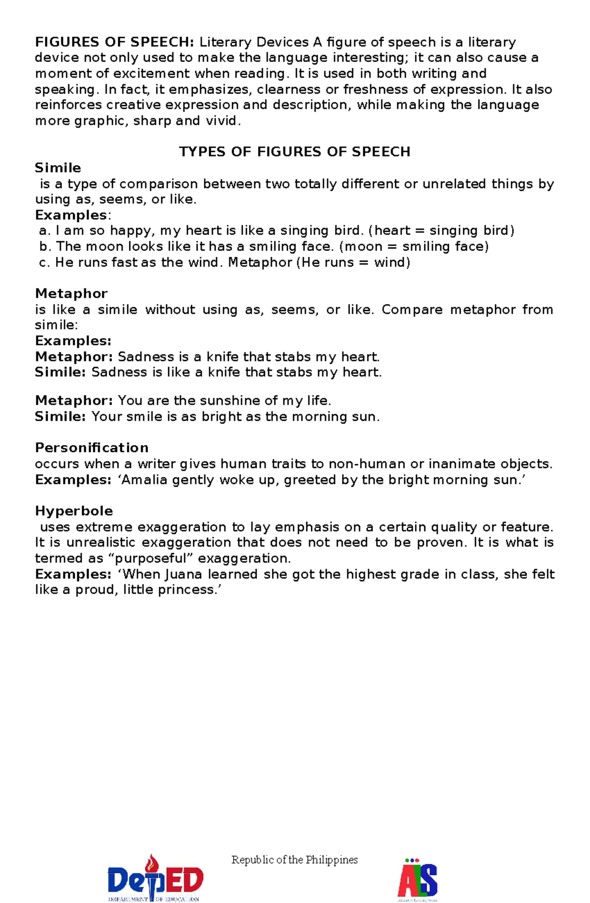 Figure of Speech: Literary Devices Overview and Exercises - Studocu