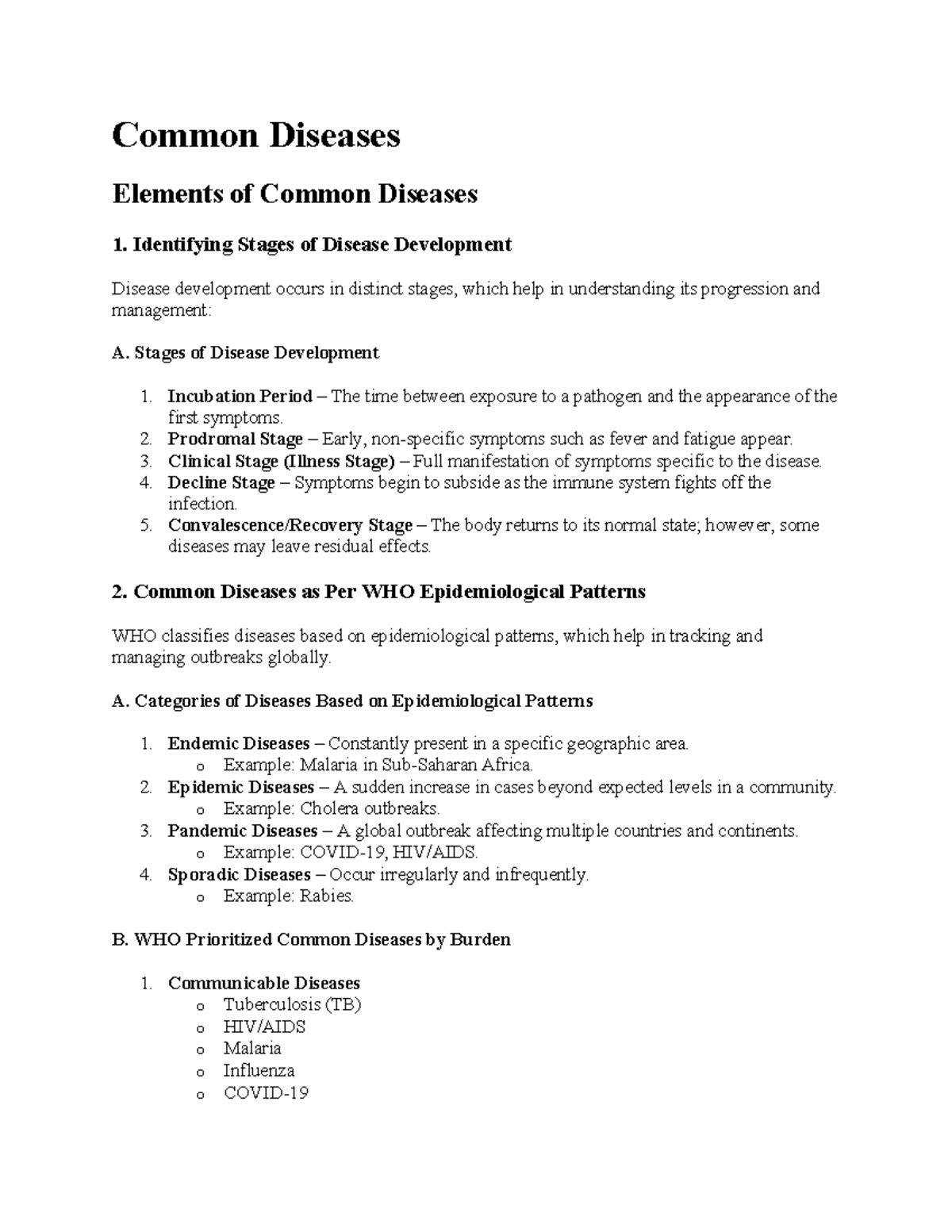 Intro to Common Diseases: Stages, Classifications, and Management - Studocu