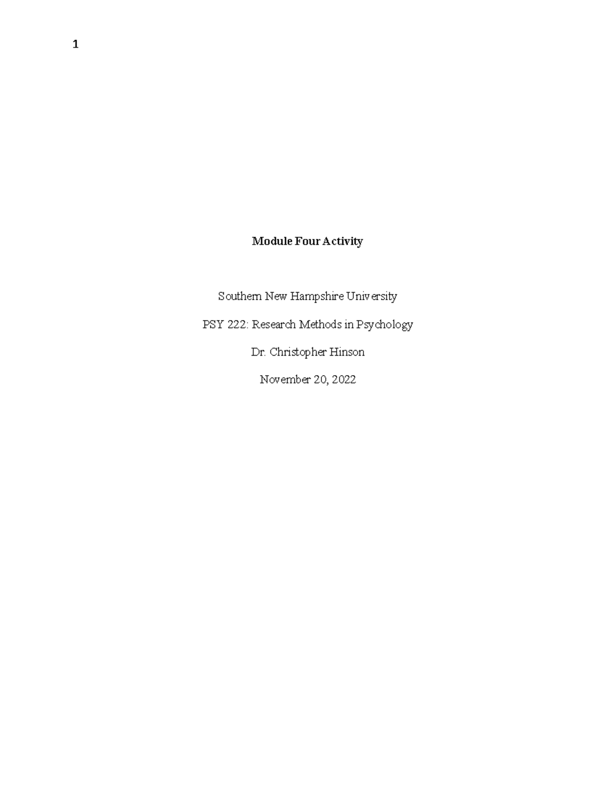 PSY-222 Research Methods: Tai Chi Pilot Study Module Four Activity ...