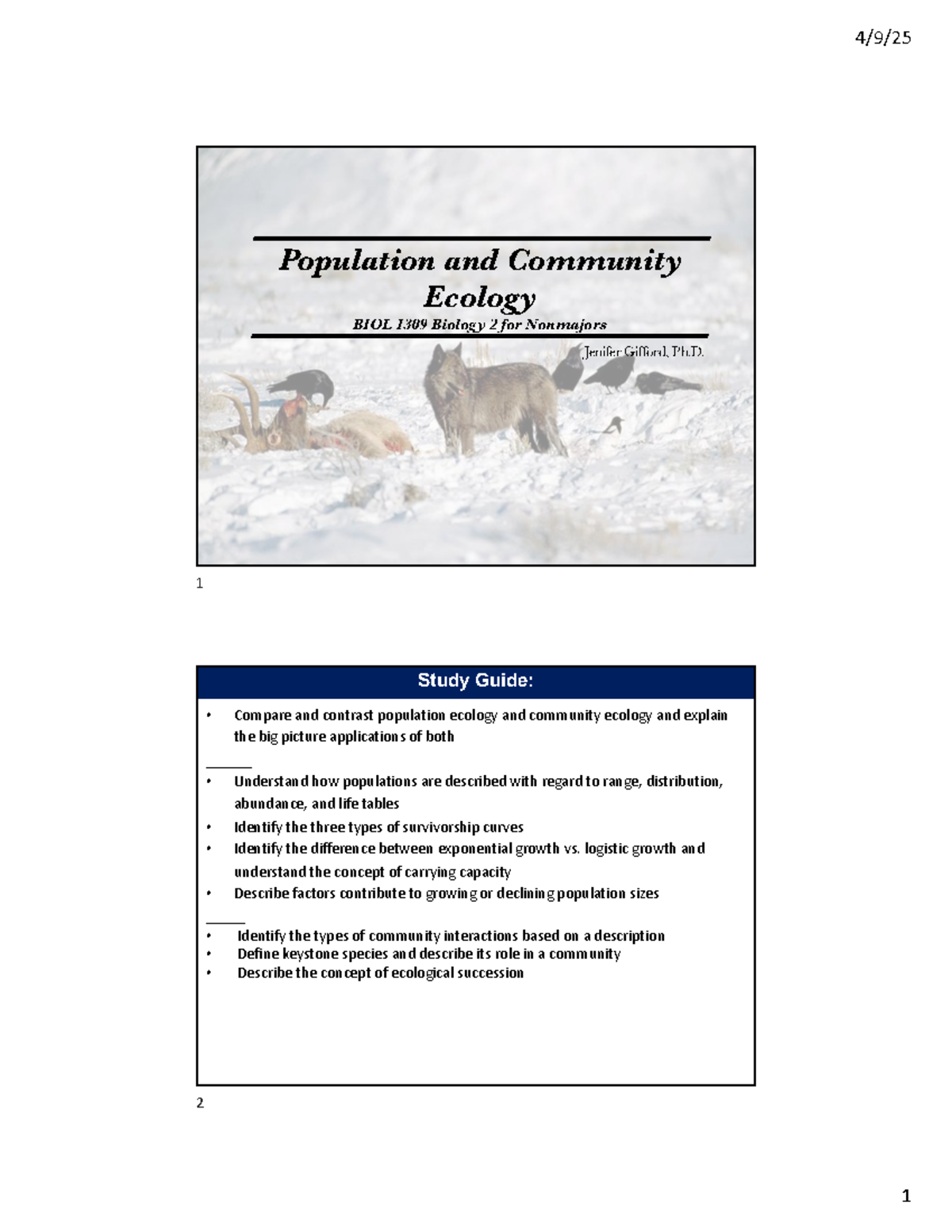 Population and Community Ecology Study Guide - BIOL 1309 - Population ...