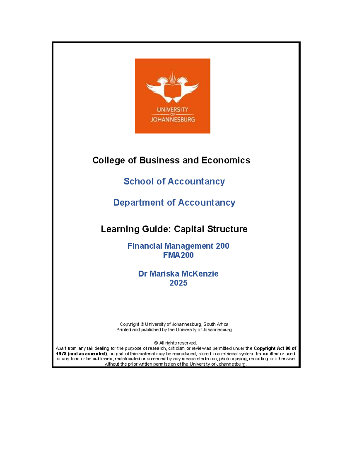 Capital Structure learning module - College of Business and Economics ...