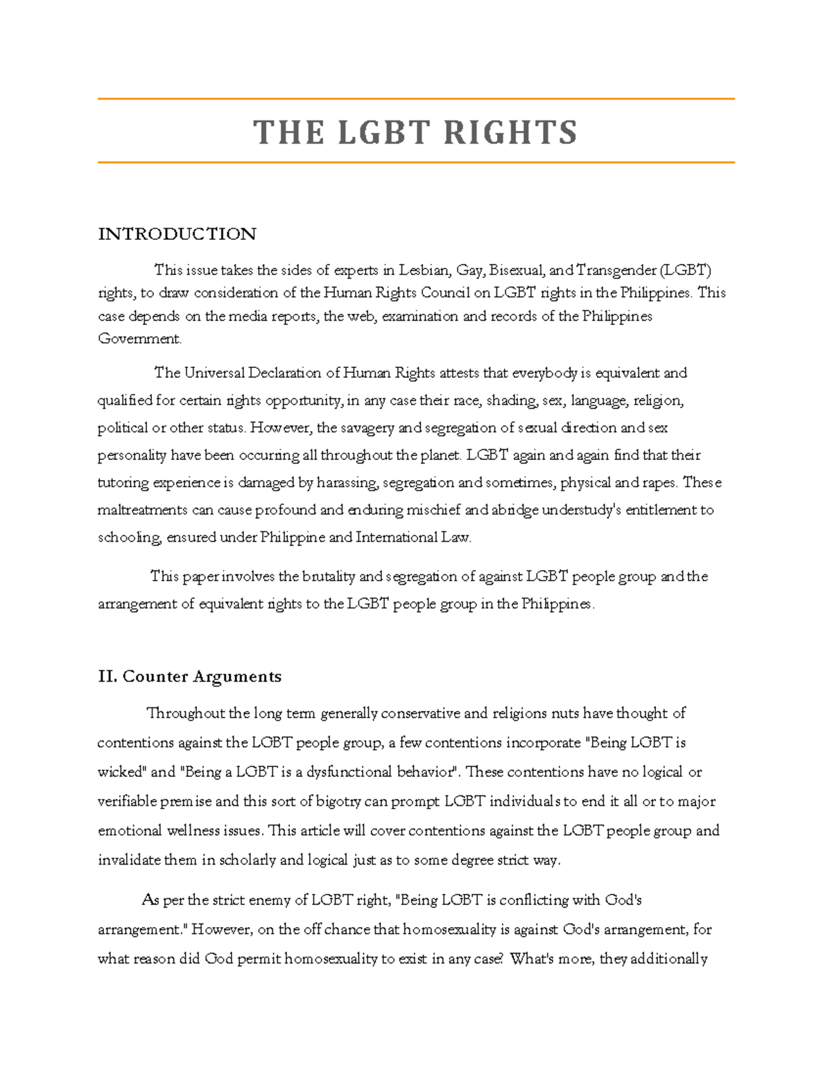 Infante, Leila Mae L. Position Paper - THE LGBT RIGHTS INTRODUCTION ...