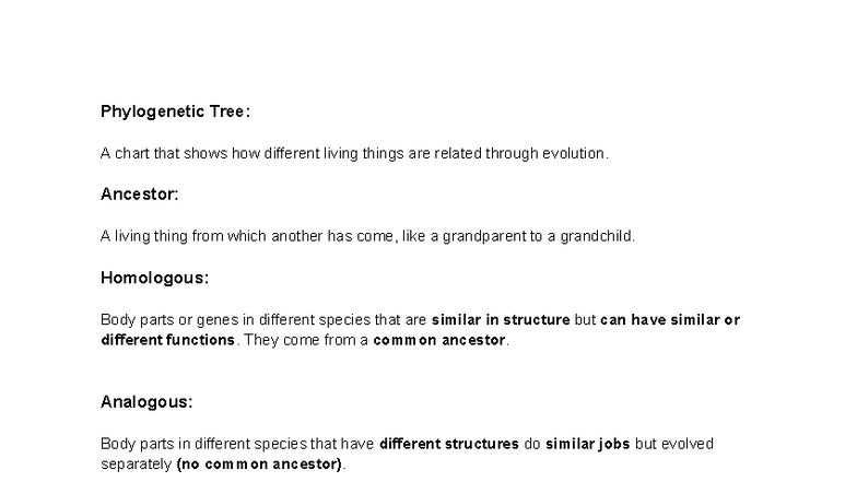 Evolutionary Biology Concepts: Key Definitions and Terms - Studocu