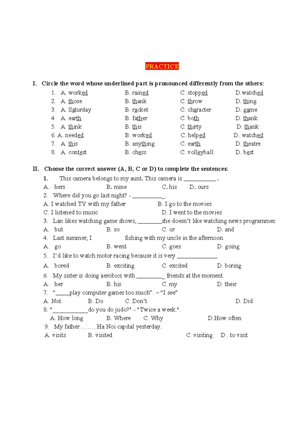 UNIT 7 HK 2 CO BAN - Pronunciation and Grammar Practice - Studocu