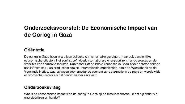 Onderzoeksvoorstel: Economische Impact van de Oorlog in Gaza - Studeersnel