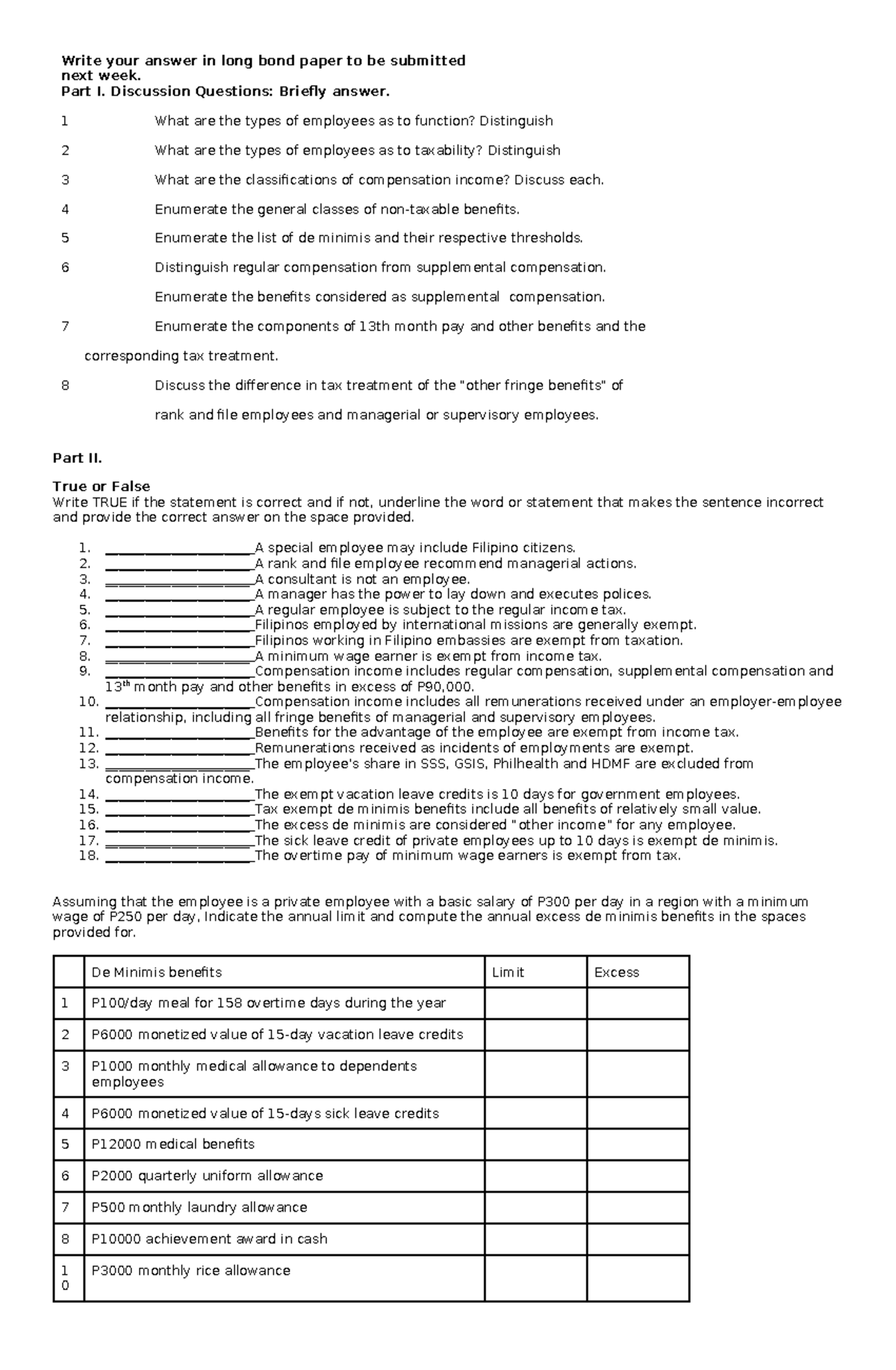 Compensation-income-seatwork-Assignment - Write your answer in long ...