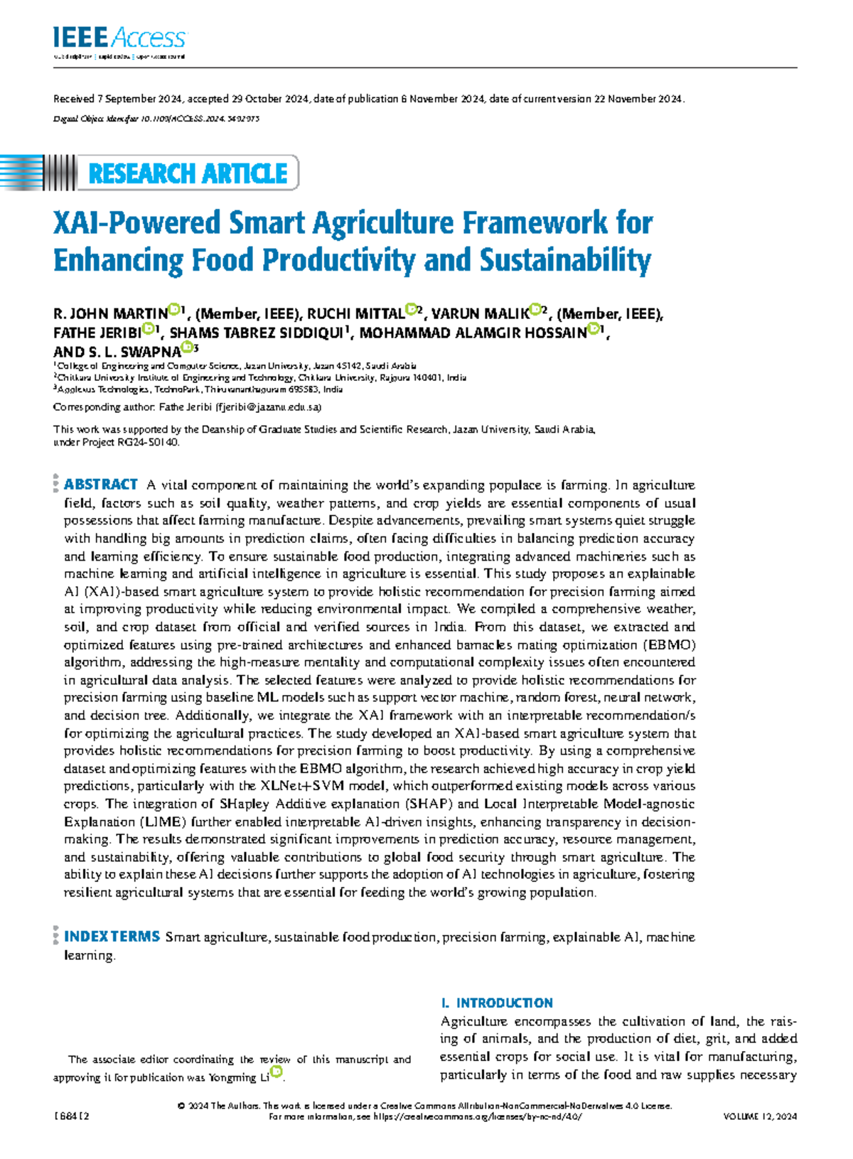 XAI-Powered Smart Agriculture Framework for Food Productivity (ENGR ...
