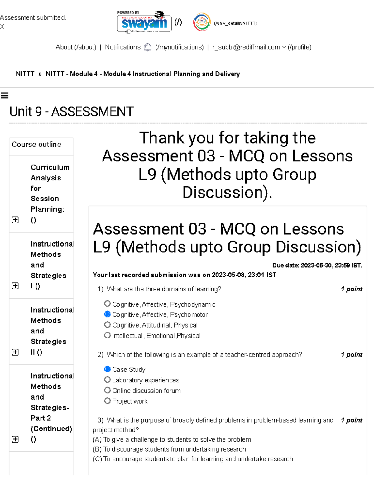 NITTT Module 4: Assessment 3 - MCQs on Lesson 9 (Methods & Group Discussion) - Studocu