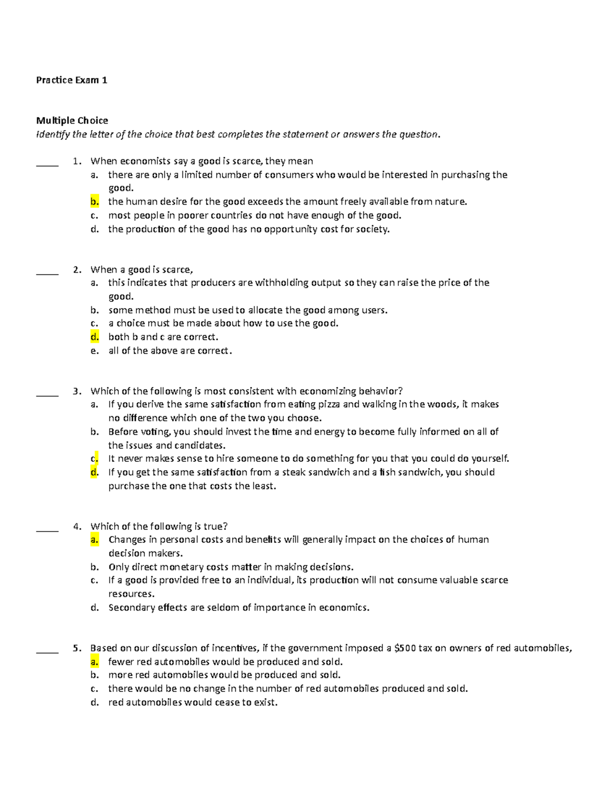Exam 1 Practice - Practice Exam 1 Multiple Choice Identify the letter ...