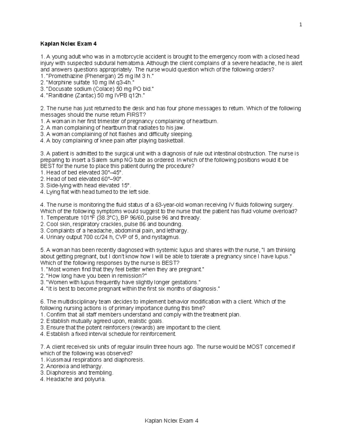 Kaplan NCLEX Exam 4 - Comprehensive Practice Questions and Answers ...