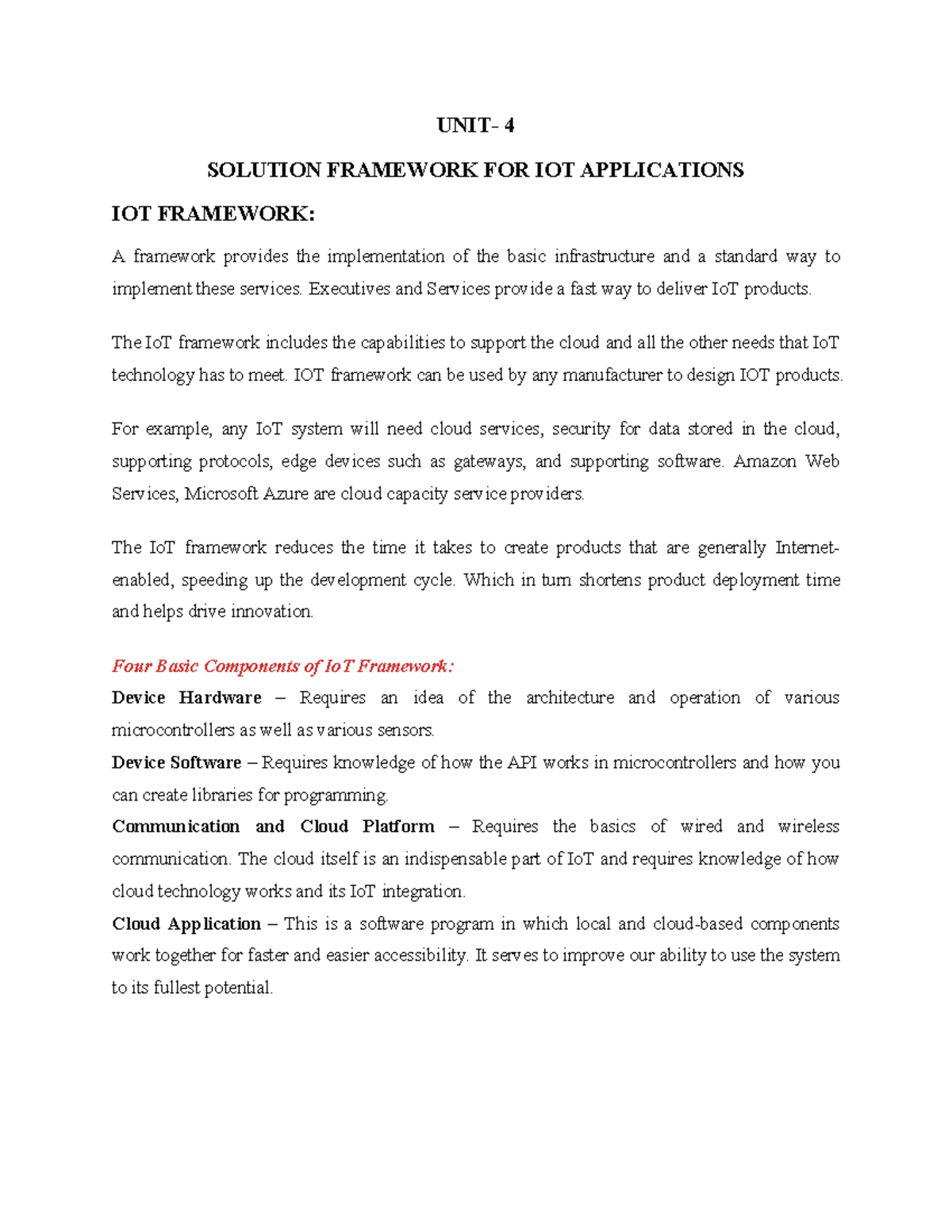 UNIT-4: Solution Framework for IoT Applications Overview - Studocu