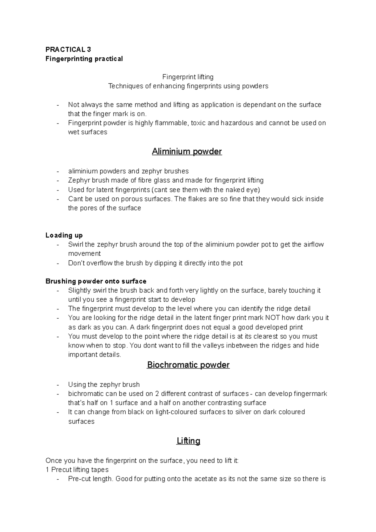 CS- Practical 3: Techniques for Fingerprinting Enhancement and Lifting ...