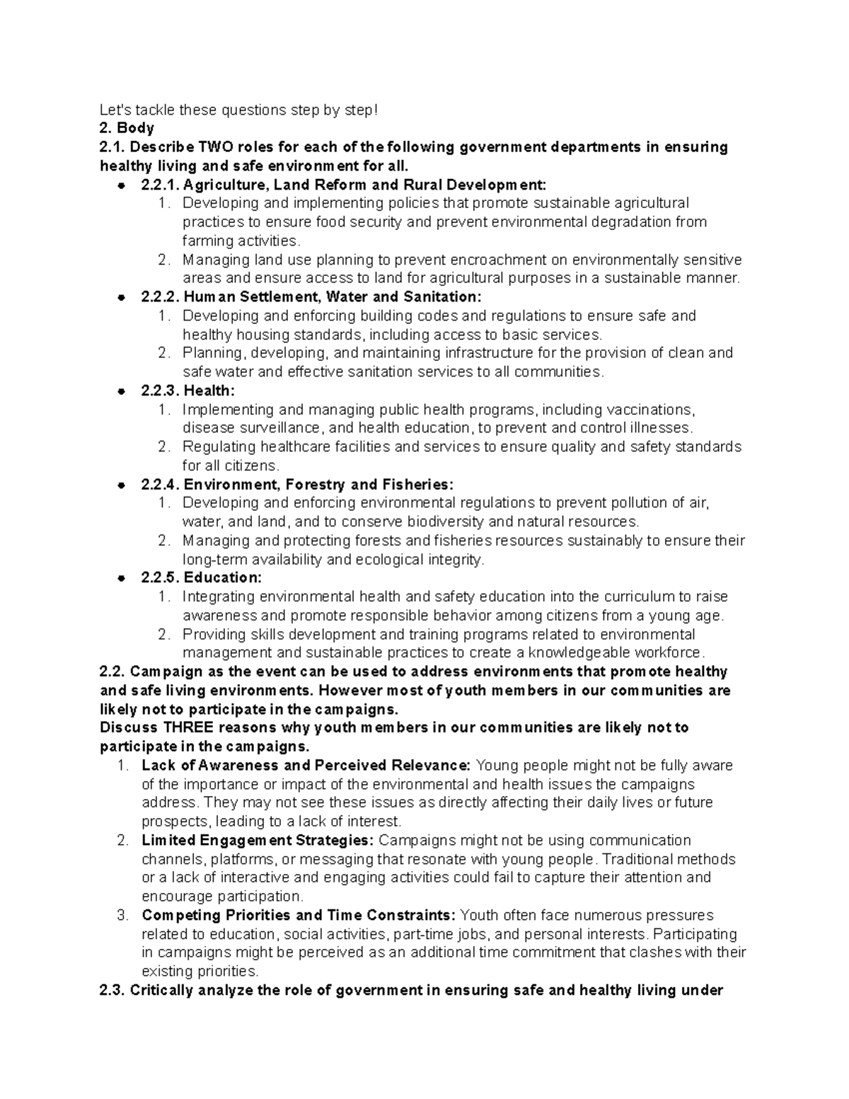 Government Roles in Promoting Healthy Living & Safe Environments: A ...
