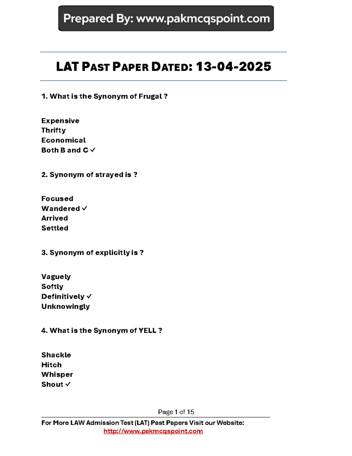 LAT Past Paper Quiz - 13 April 2025 - Studocu