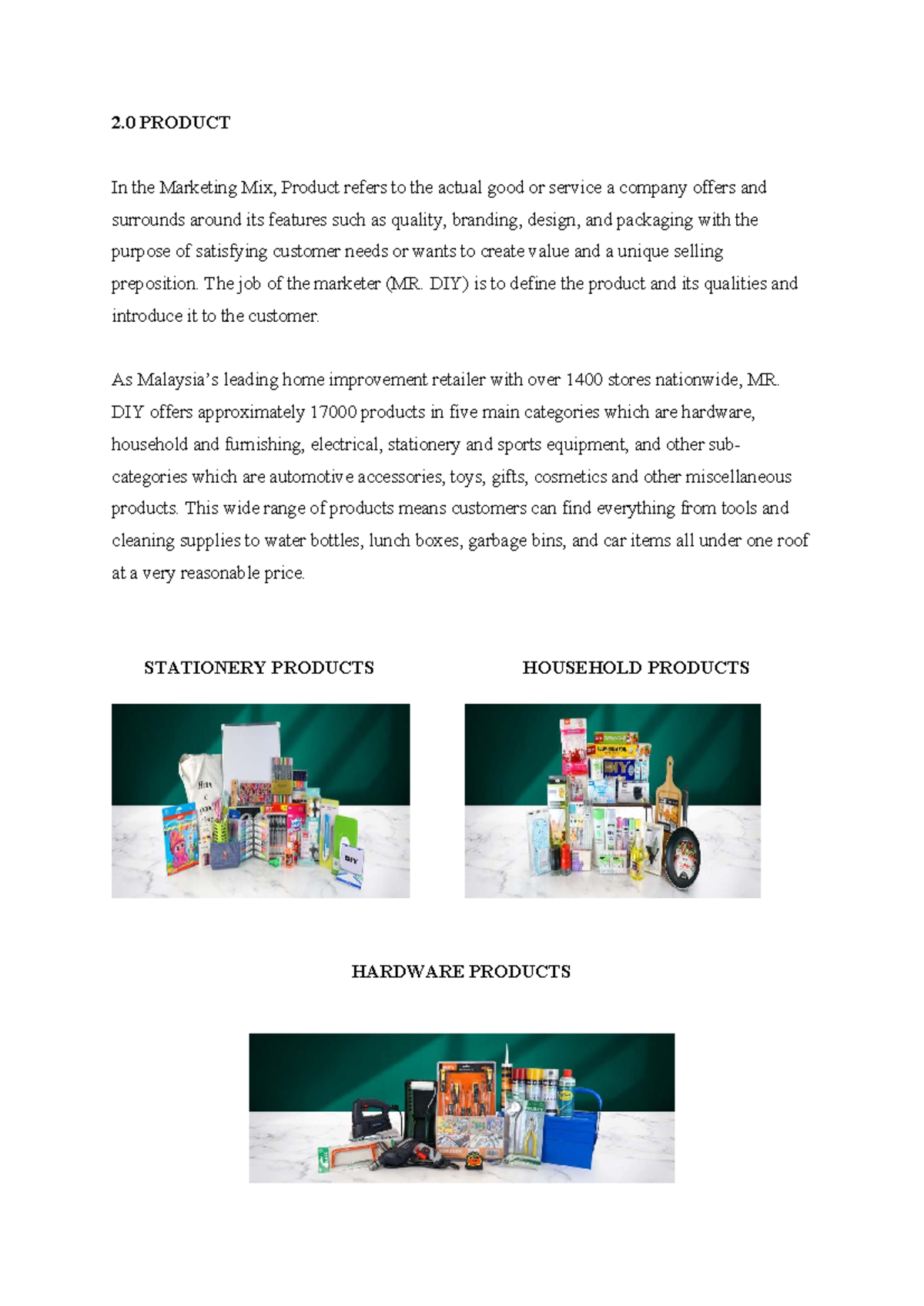 MKT 2.0 Product Mix Analysis for MR. DIY Home Improvement - Studocu