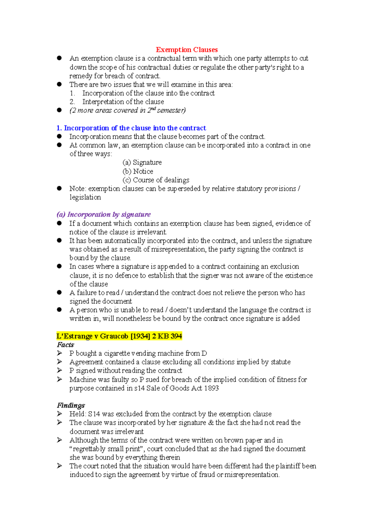 Contract Law: Understanding Exemption Clauses and Their Incorporation ...