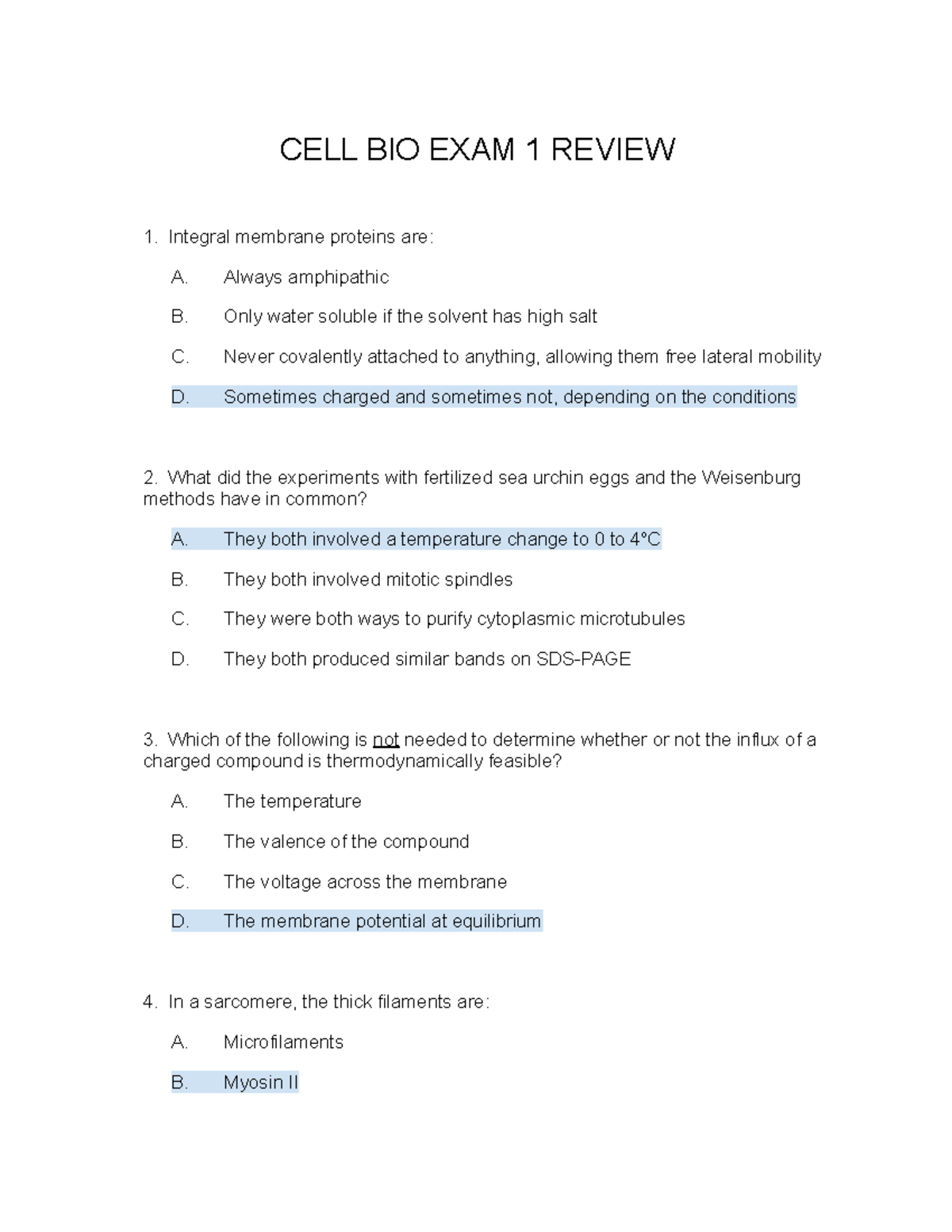 Cell Biology Exam 1 Review: Key Questions & Answers - Studocu