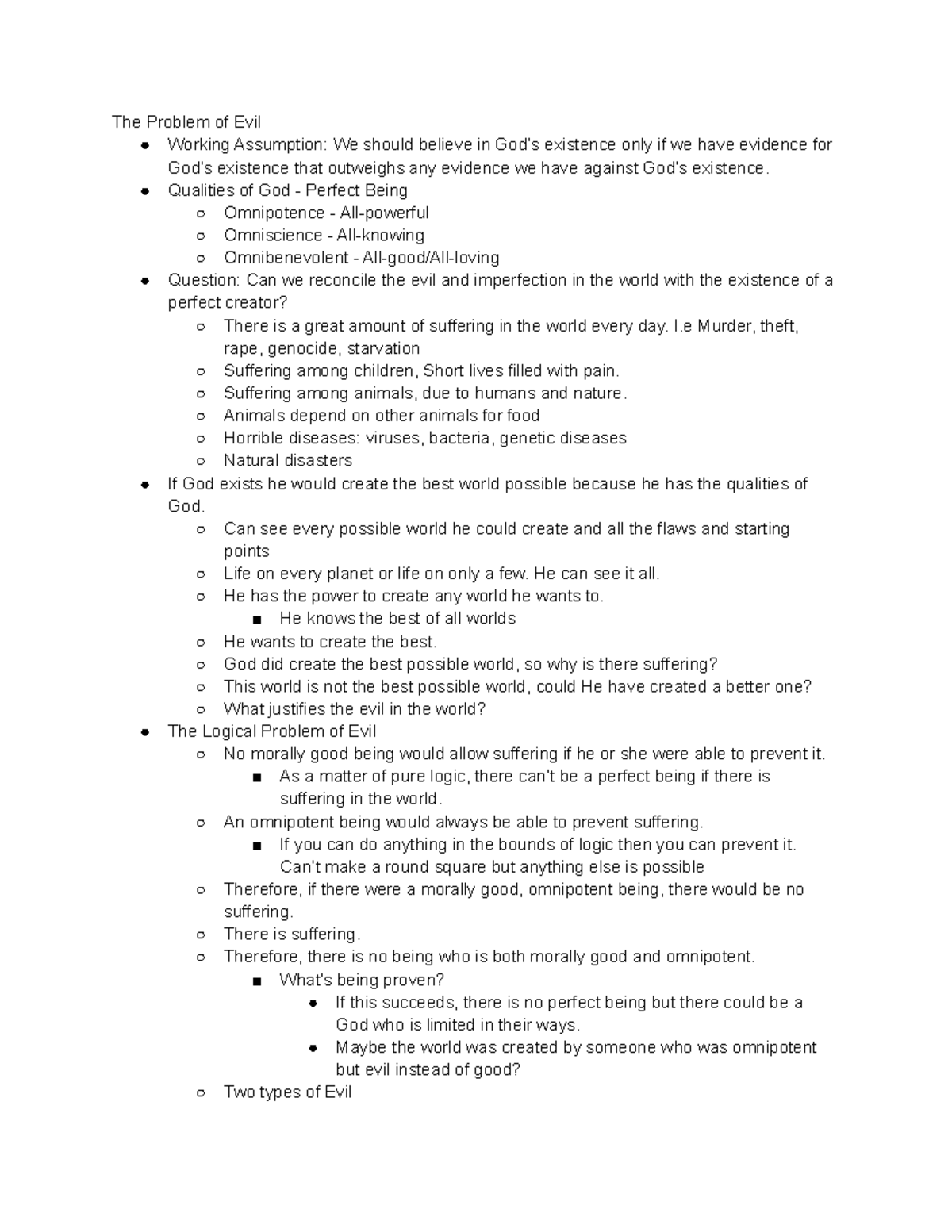 PHIL 101 Lecture Notes: The Problem of Evil - Devin Frank - Studocu