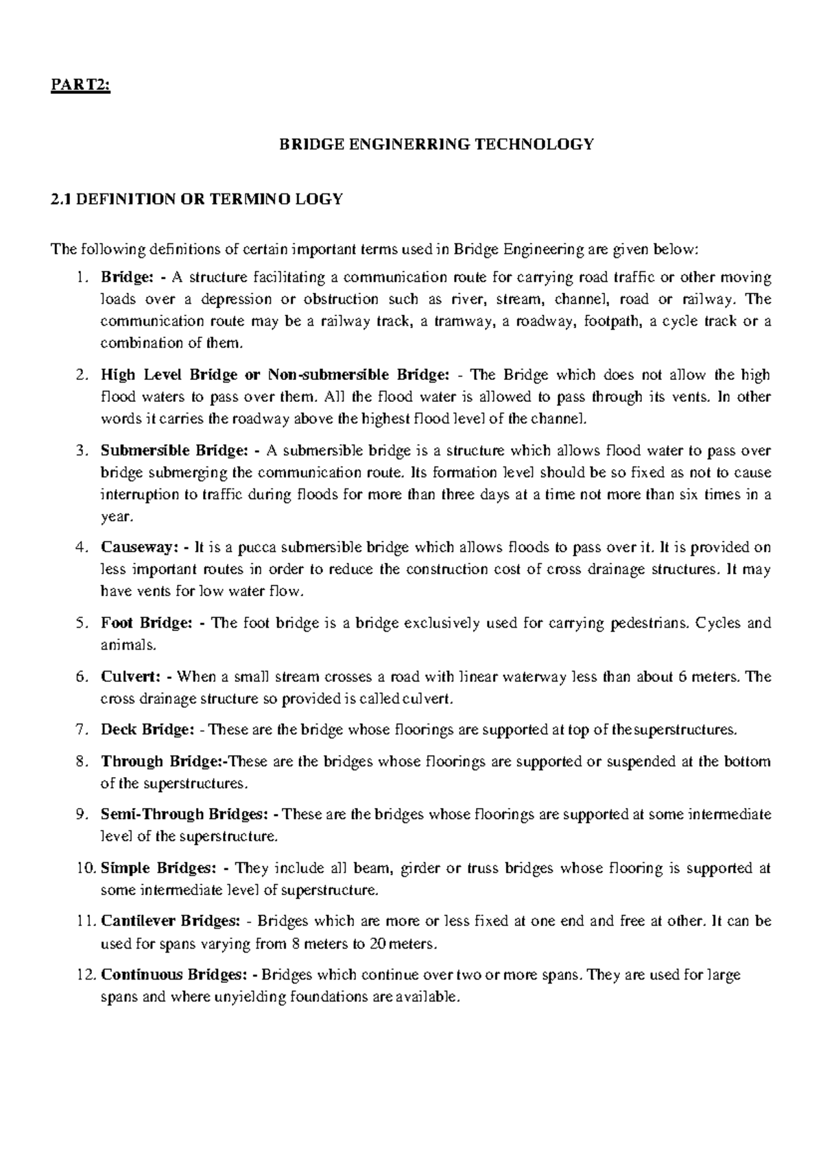 Bridge Engineering Terminology and Classification (Part 2) - Studocu